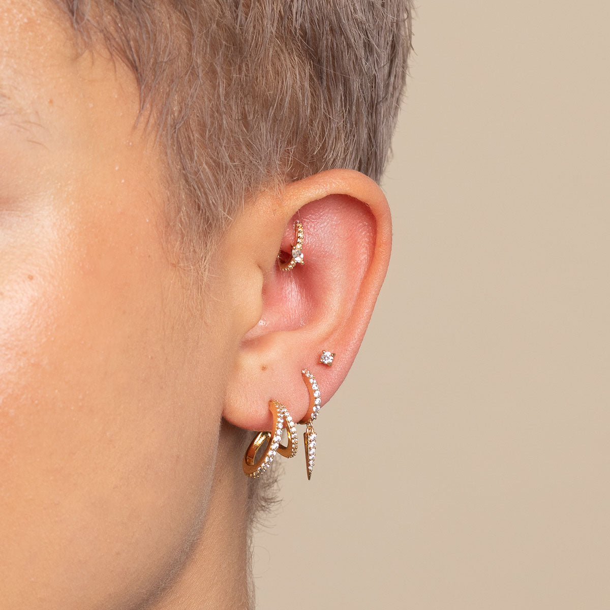 Navette Topaz Solid Gold Rook Hoop | Astrid & Miyu Earrings