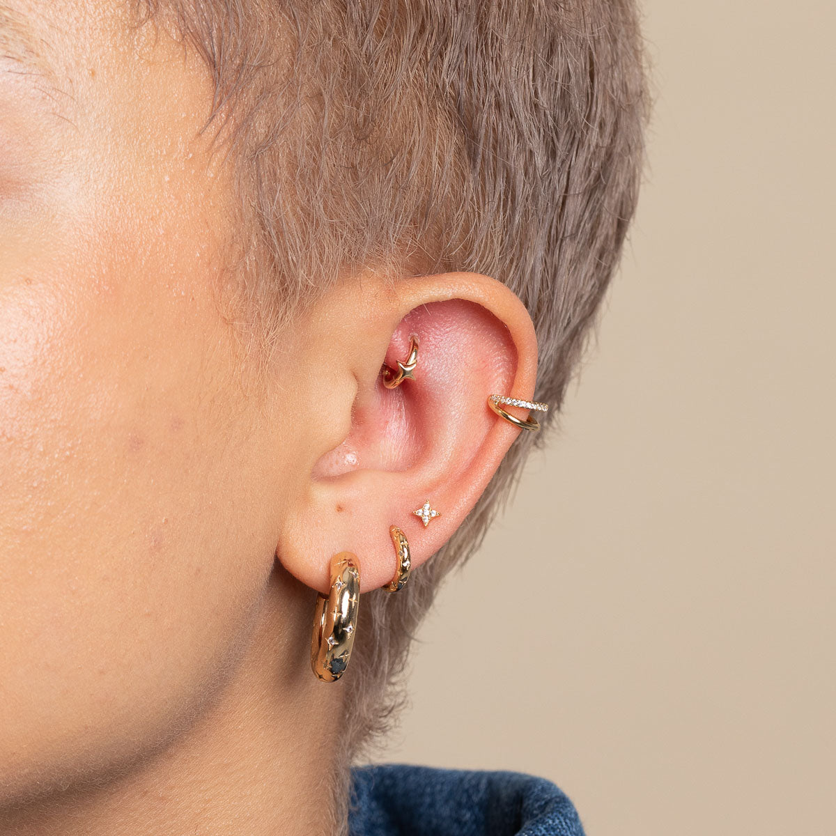Cosmic Star Solid Gold Rook Hoop | Astrid & Miyu Earrings